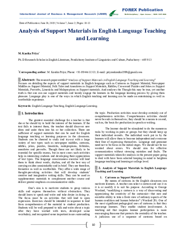 (PDF) Analysis of Support Materials in English Language Teaching and ...