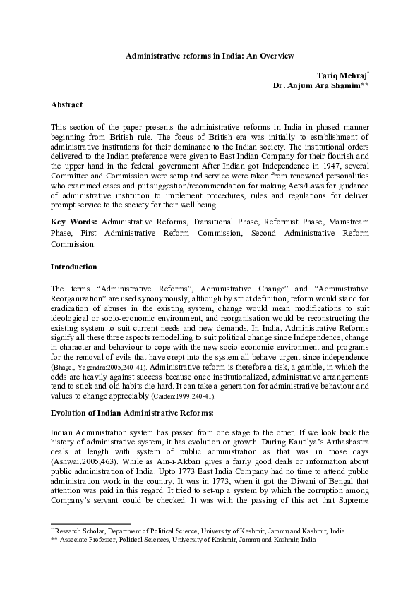 (DOC) Administrative reforms in India: An Overview