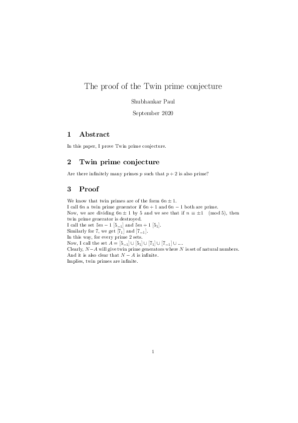 (PDF) The proof of the Twin prime conjecture