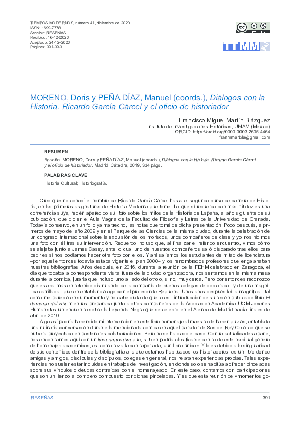 (PDF) Reseña Doris Moreno y Manuel Peña Díaz (coords.), "Diálogos con ...