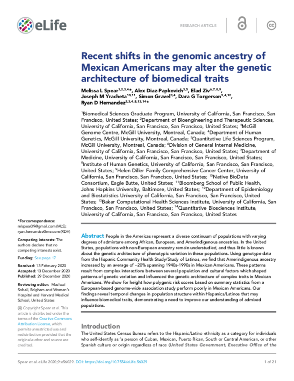 (PDF) Recent shifts in the genomic ancestry of Mexican Americans may ...