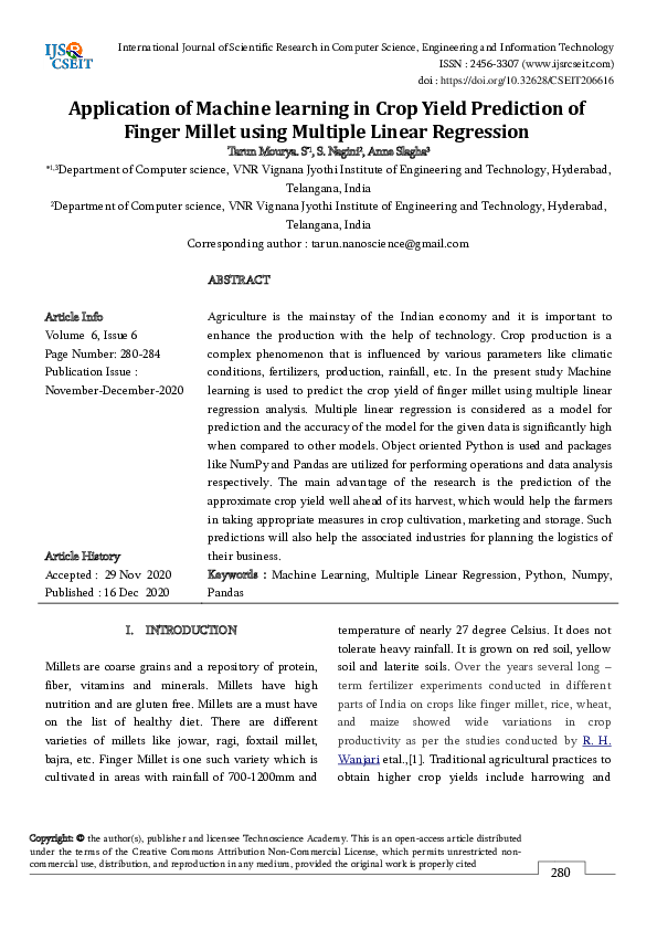 (PDF) Application of Machine learning in Crop Yield Prediction of ...