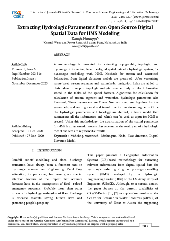 (PDF) Extracting Hydrologic Parameters from Open Source Digital Spatial Data for HMS Modeling