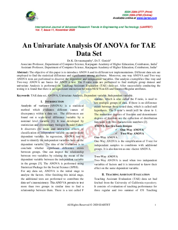 (PDF) An Univariate Analysis Of ANOVA for TAE