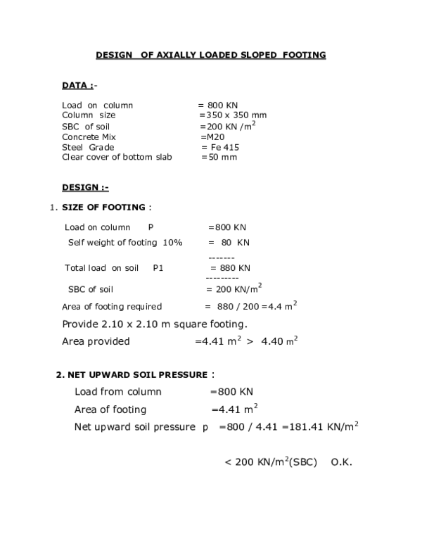 (PDF) DESIGN OF AXIALLY LOADED SLOPED FOOTING DATA