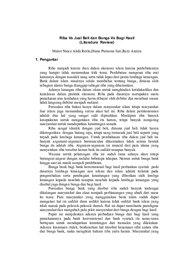 (DOC) Riba Vs Jual Beli dan Bunga Vs Bagi Hasil (Literature Review