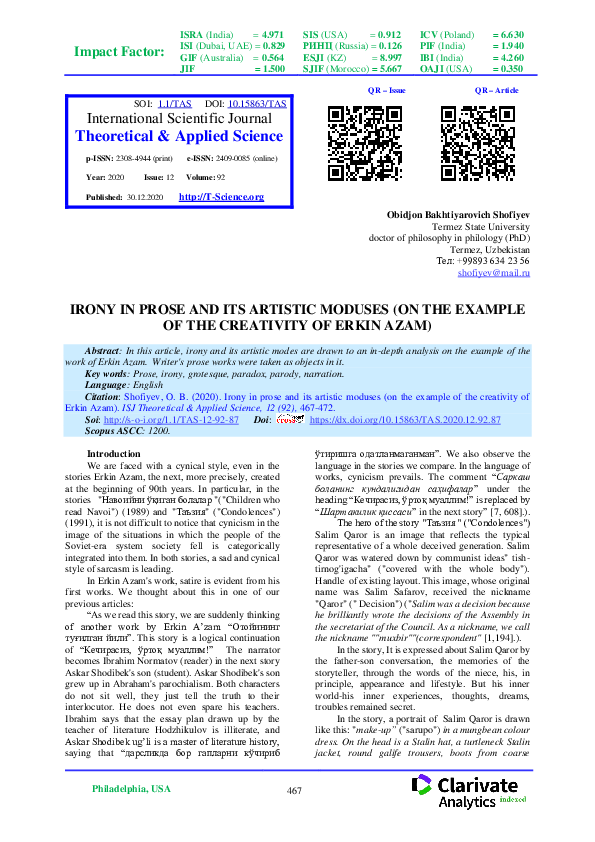 (PDF) IRONY IN PROSE AND ITS ARTISTIC MODUSES (ON THE EXAMPLE OF THE ...