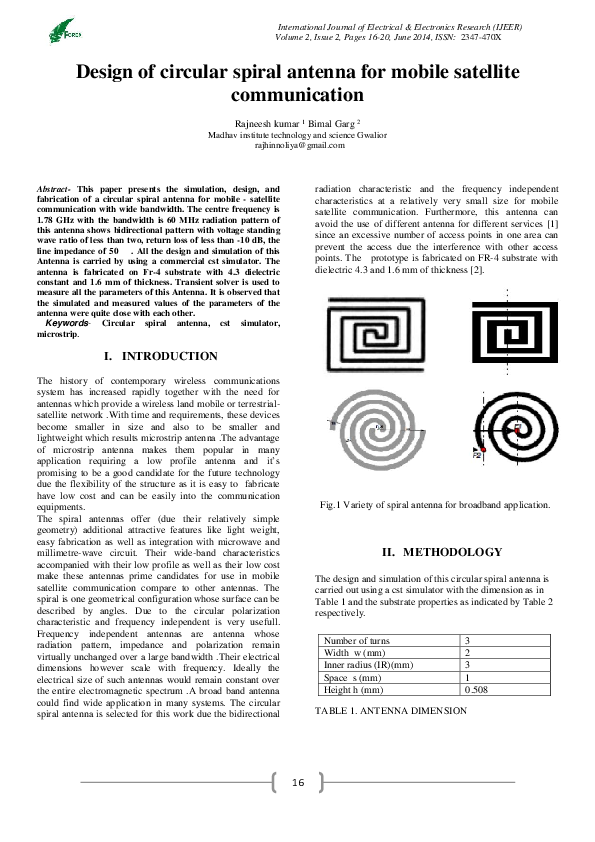 (PDF) Design of circular spiral antenna for mobile satellite communication