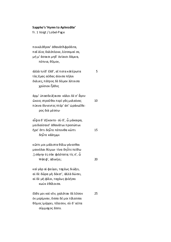 (PDF) Sappho, Hymn to Aphrodite