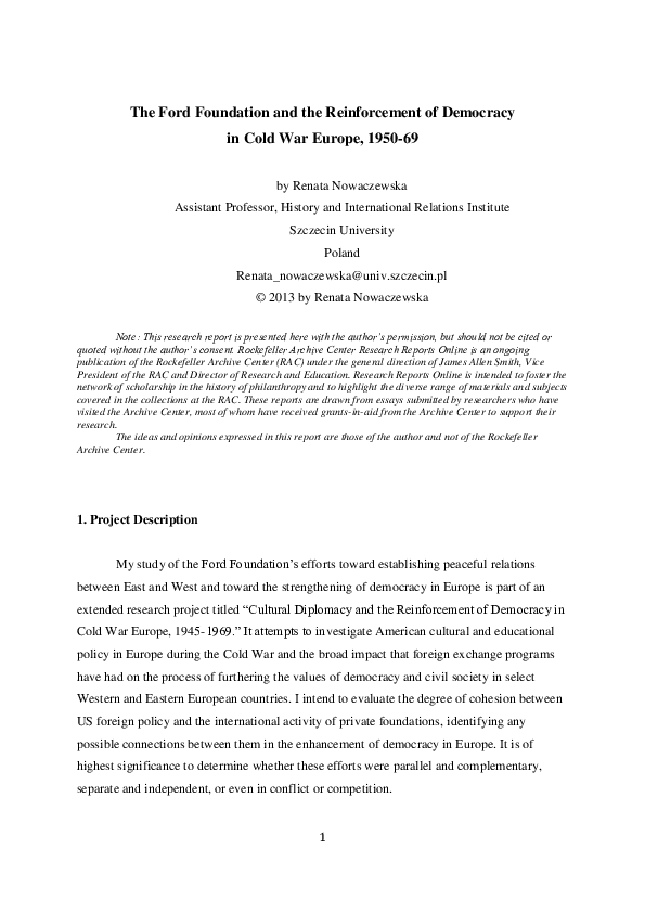 (PDF) The Ford Foundation and the Reinforcement of Democracy in Cold ...