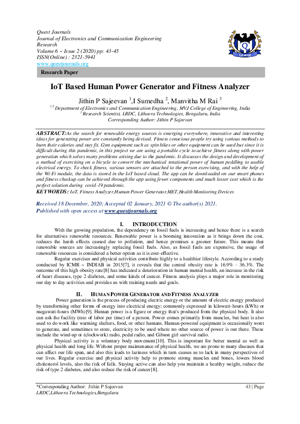 (PDF) IoT Based Human Power Generator and Fitness Analyzer