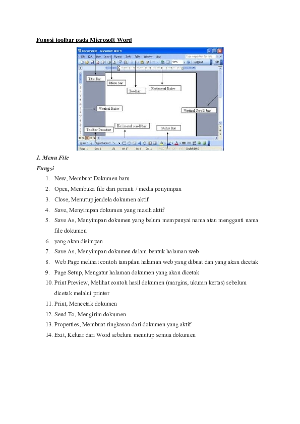 (DOC) Fungsi toolbar pada Microsoft Word 1. Menu File Fungsi