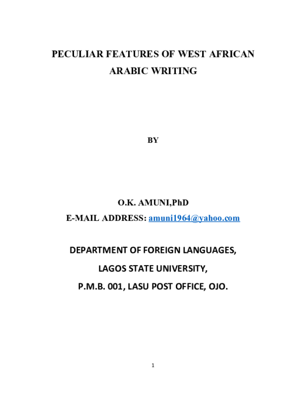 (DOC) PECULIAR FEATURES OF WEST AFRICAN ARABIC WRITING