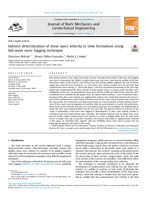 (PDF) Indirect determination of shear wave velocity in slow formations ...