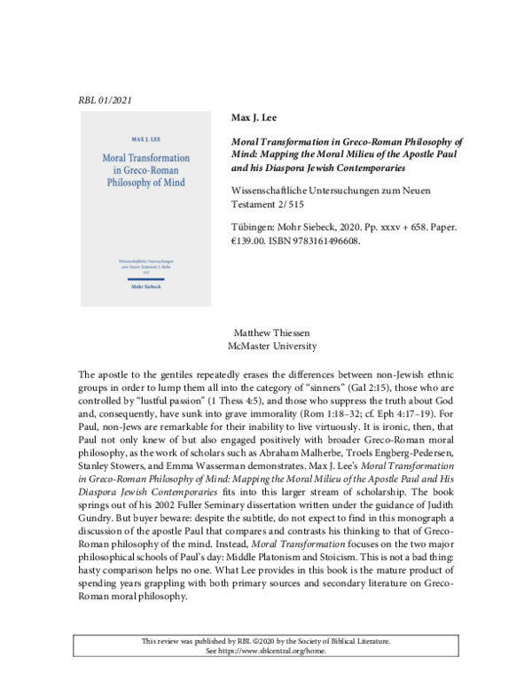 (PDF) Review of Moral Transformation in RBL 01/2021