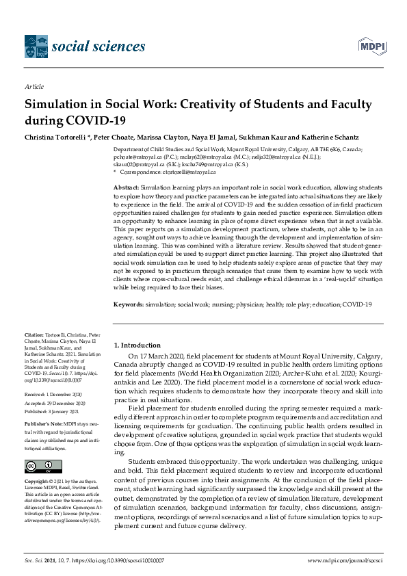 (PDF) Simulation in Social Work: Creativity of Students and Faculty ...