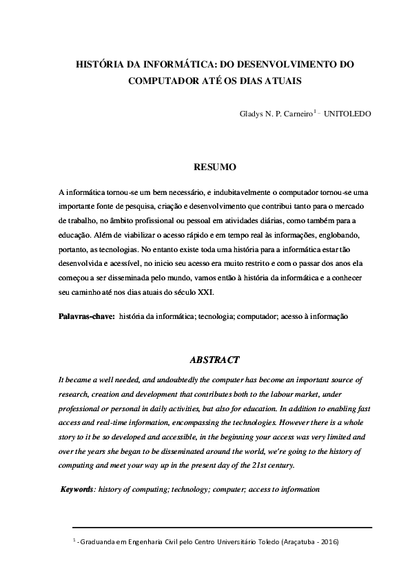 (PDF) HISTÓRIA DA INFORMÁTICA: DO DESENVOLVIMENTO DO COMPUTADOR ATÉ OS ...
