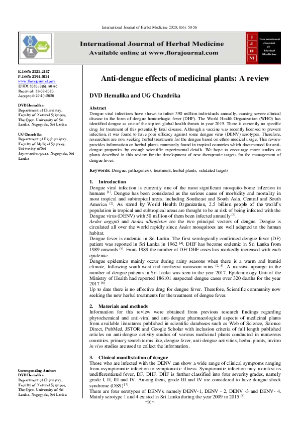 (PDF) Anti-dengue effects of medicinal plants: A review