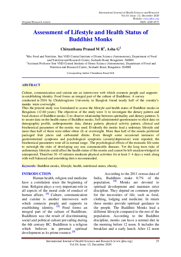 (PDF) Assessment of Lifestyle and Health Status of Buddhist Monks