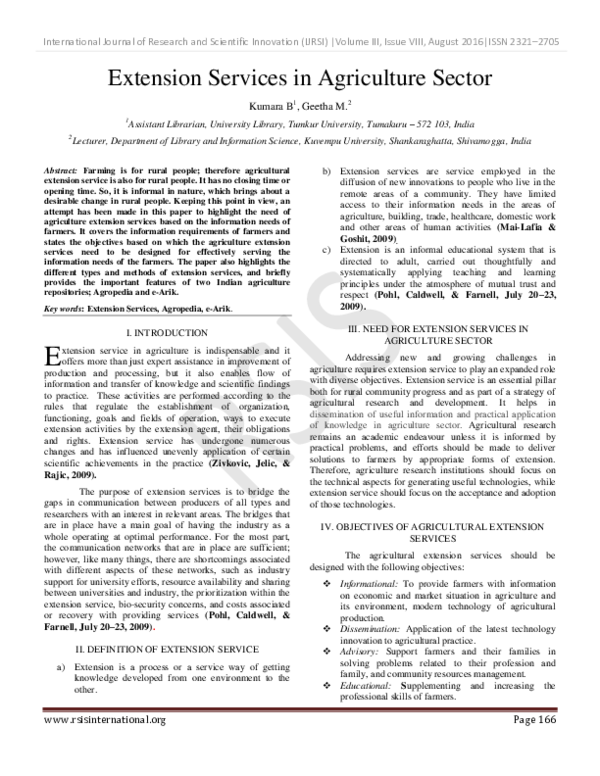 (PDF) Extension Services in Agriculture Sector