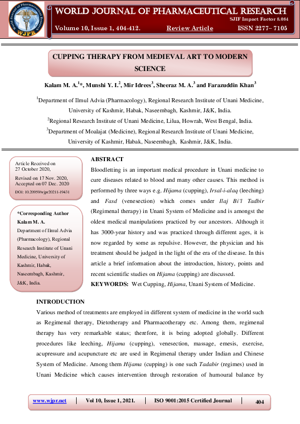 (PDF) CUPPING THERAPY FROM MEDIEVAL ART TO MODERN SCIENCE