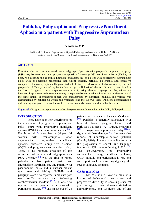 (PDF) Palilalia, Paligraphia and Progressive Non fluent Aphasia in a patient with Progressive ...