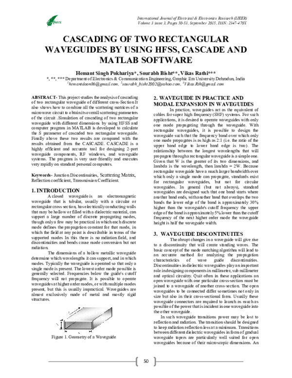 Pdf Cascading Of Two Rectangular Waveguides By Using Hfss Cascade And Matlab Software 8190