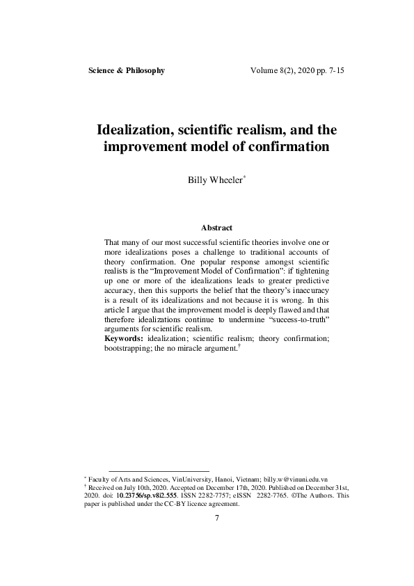 (PDF) Idealization, Scientific Realism, and the Improvement Model of Confirmation