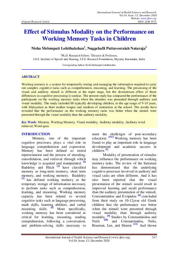 (PDF) Effect of Stimulus Modality on the Performance on Working Memory Tasks in Children