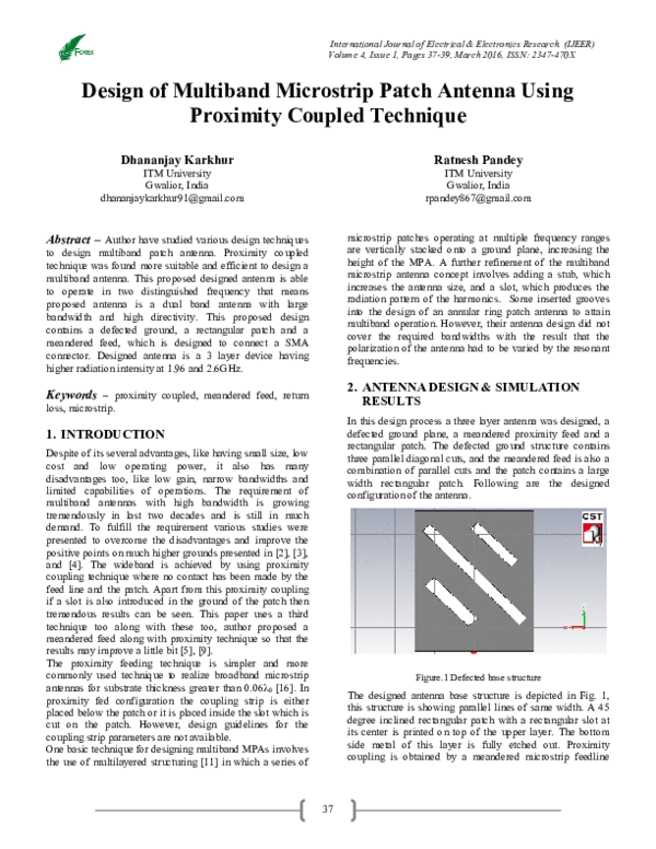 (PDF) Design of Multiband Microstrip Patch Antenna Using Proximity Coupled Technique