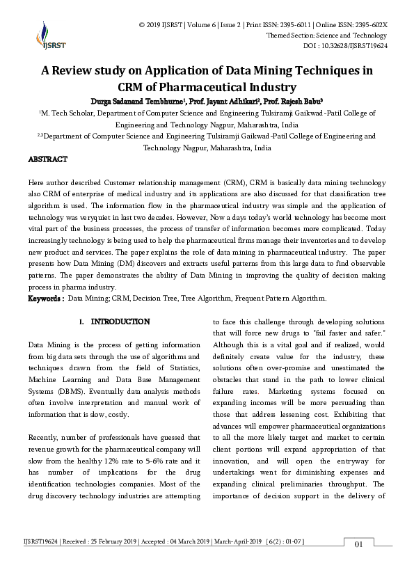 (PDF) A Review study on Application of Data Mining Techniques in CRM of ...