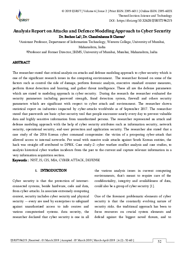Pdf Analysis Report On Attacks And Defence Modeling Approach To Cyber