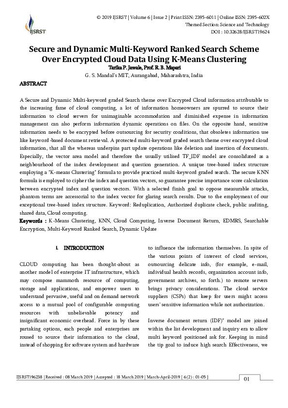 Pdf Secure And Dynamic Multi Keyword Ranked Search Scheme Over Encrypted Cloud Data Using K