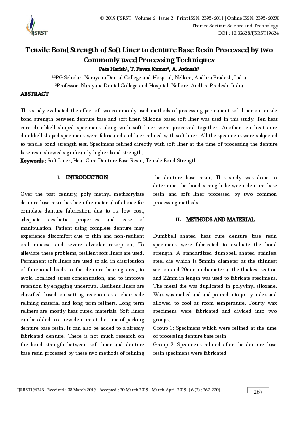 (PDF) Tensile Bond Strength of Soft Liner to denture Base Resin ...