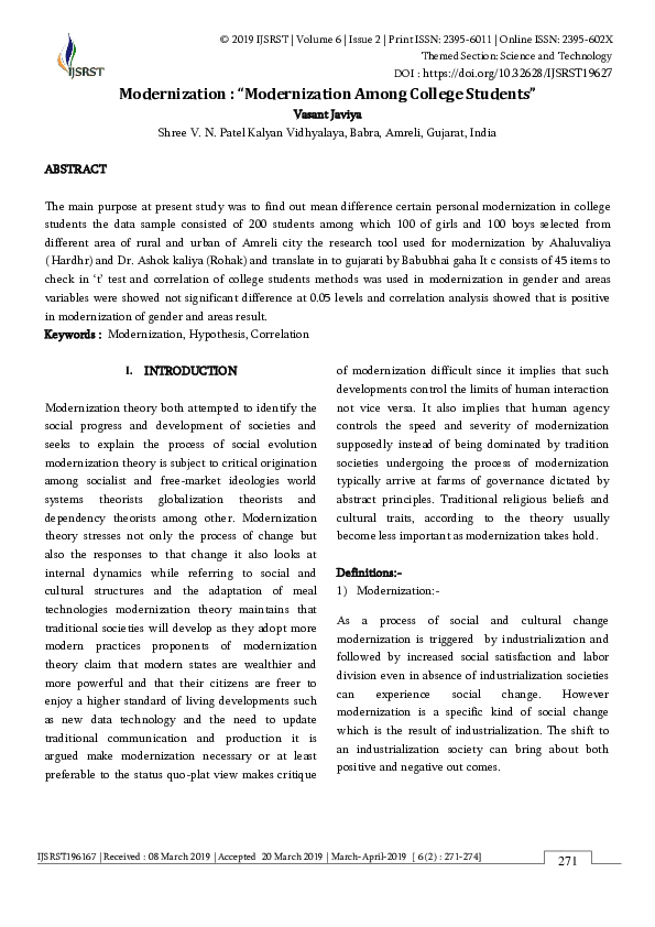 (PDF) Modernization : 'Modernization Among College Students ...