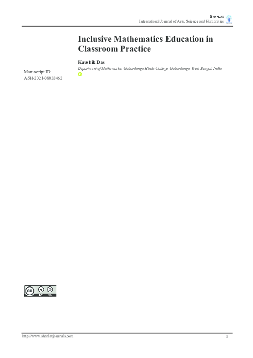 (PDF) Inclusive Mathematics Education in Classroom Practice