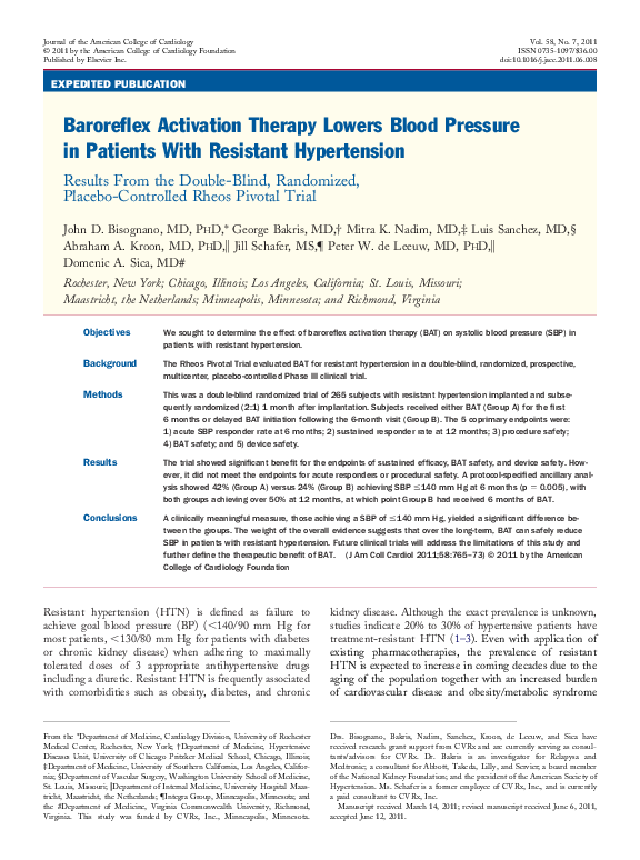 (PDF) Baroreflex Activation Therapy Lowers Blood Pressure in Patients ...