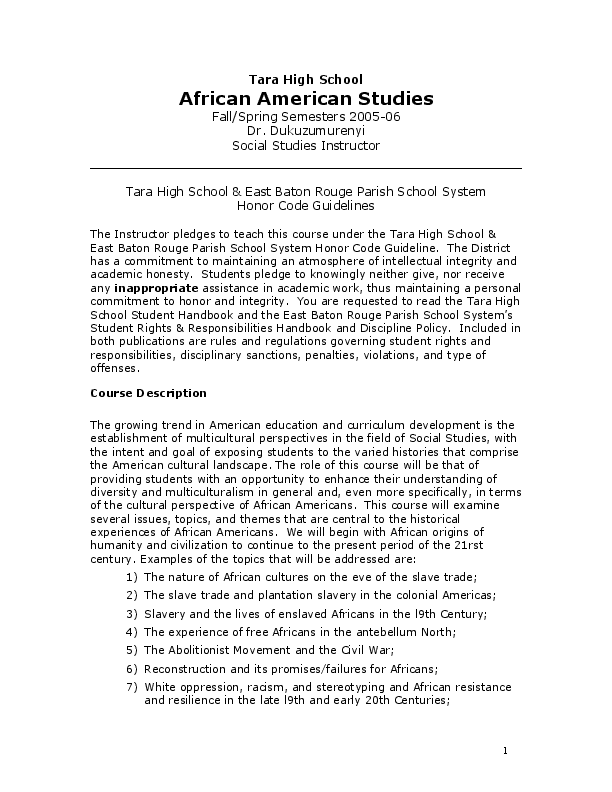 (DOC) African American Studies Syllabus