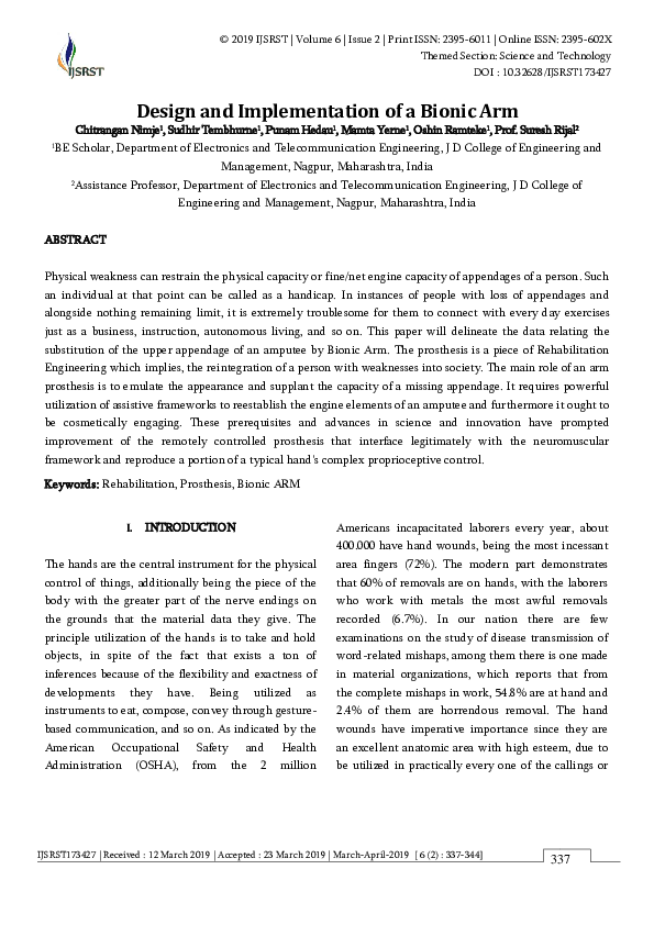 (PDF) Design and Implementation of a Bionic Arm