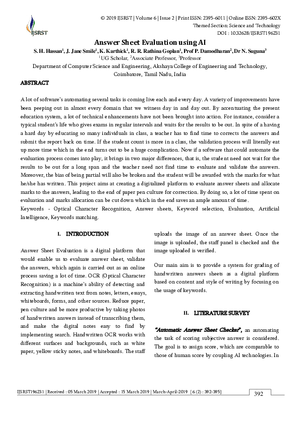 (PDF) Answer Sheet Evaluation using AI