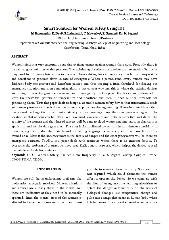 (PDF) Smart Solution for Women Safety Using IOT