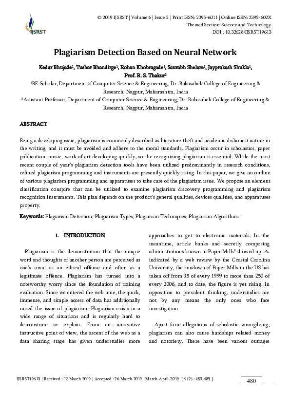 (PDF) Plagiarism Detection Based on Neural Network | International Journal of Scientific ...