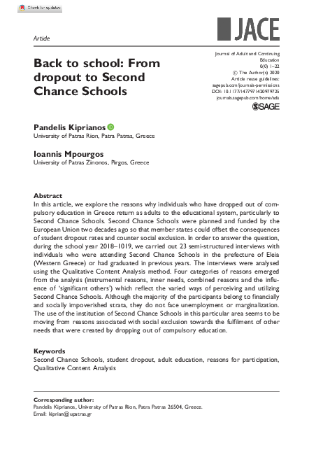 (PDF) Back to school: From dropout to Second Chance Schools