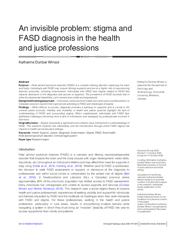 (PDF) An invisible problem: stigma and FASD diagnosis in the health and ...