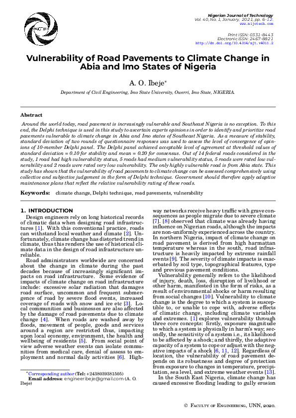 (PDF) Vulnerability of Road Pavements to Climate Change in Abia and Imo ...