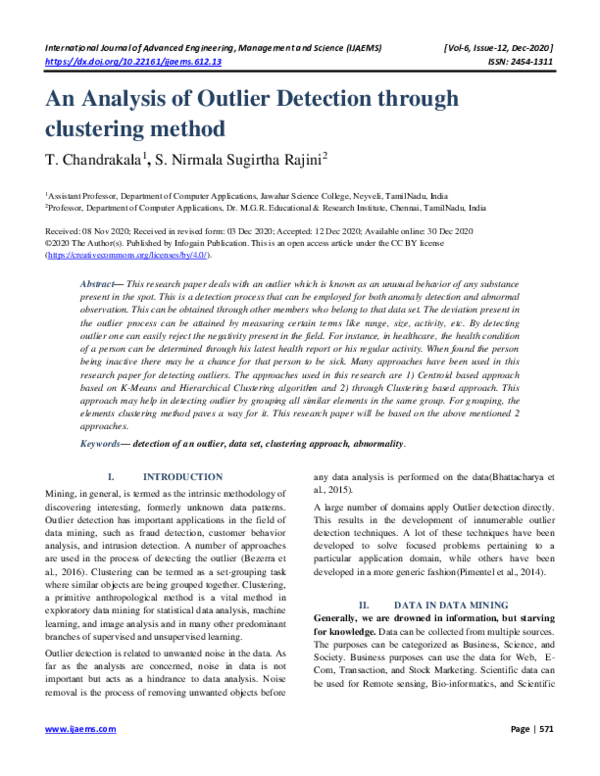 Pdf An Analysis Of Outlier Detection Through Clustering Method 8156