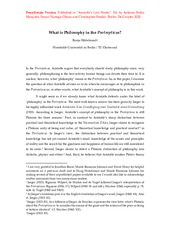(PDF) What is Philosophy in the Protrepticus?