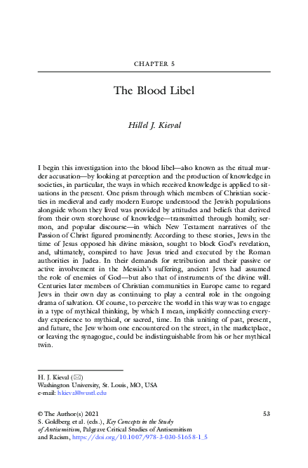 (PDF) Hillel J. Kieval, “The Blood Libel,” in Sol Goldberg, Scott Ury ...