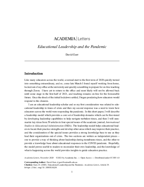 (PDF) Educational Leadership and the Pandemic