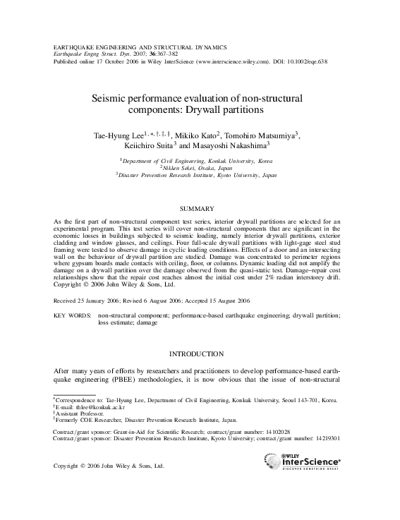 (PDF) Seismic performance evaluation of non-structural components: drywall partitions